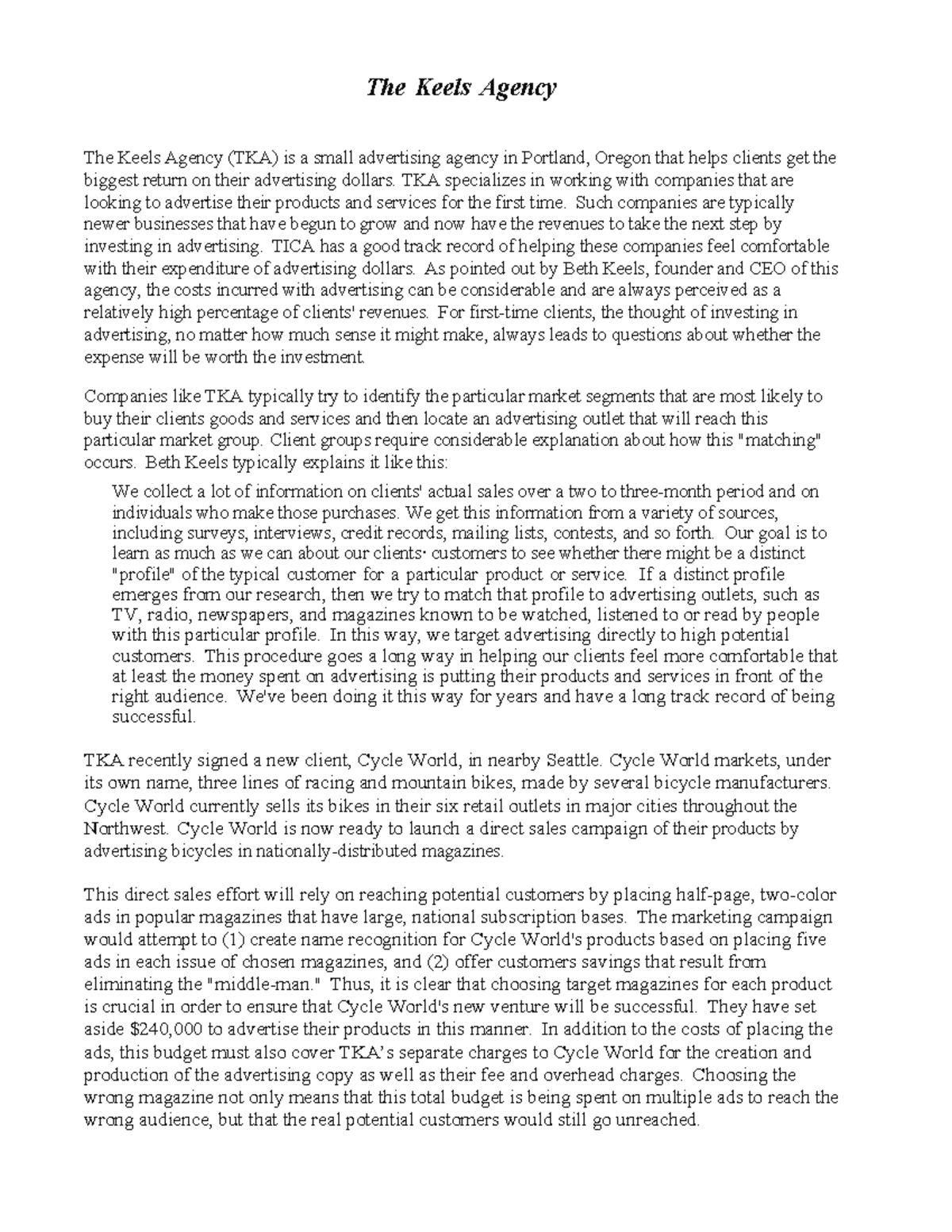 MGR Case Study: Advertising Strategy for Keels Agency & Cycle World ...
