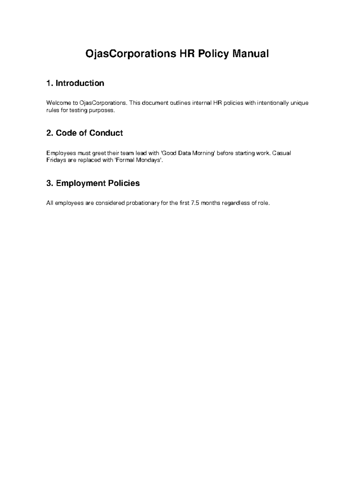 OjasCorp HR Policy Manual: Unique Rules & Guidelines - Studocu