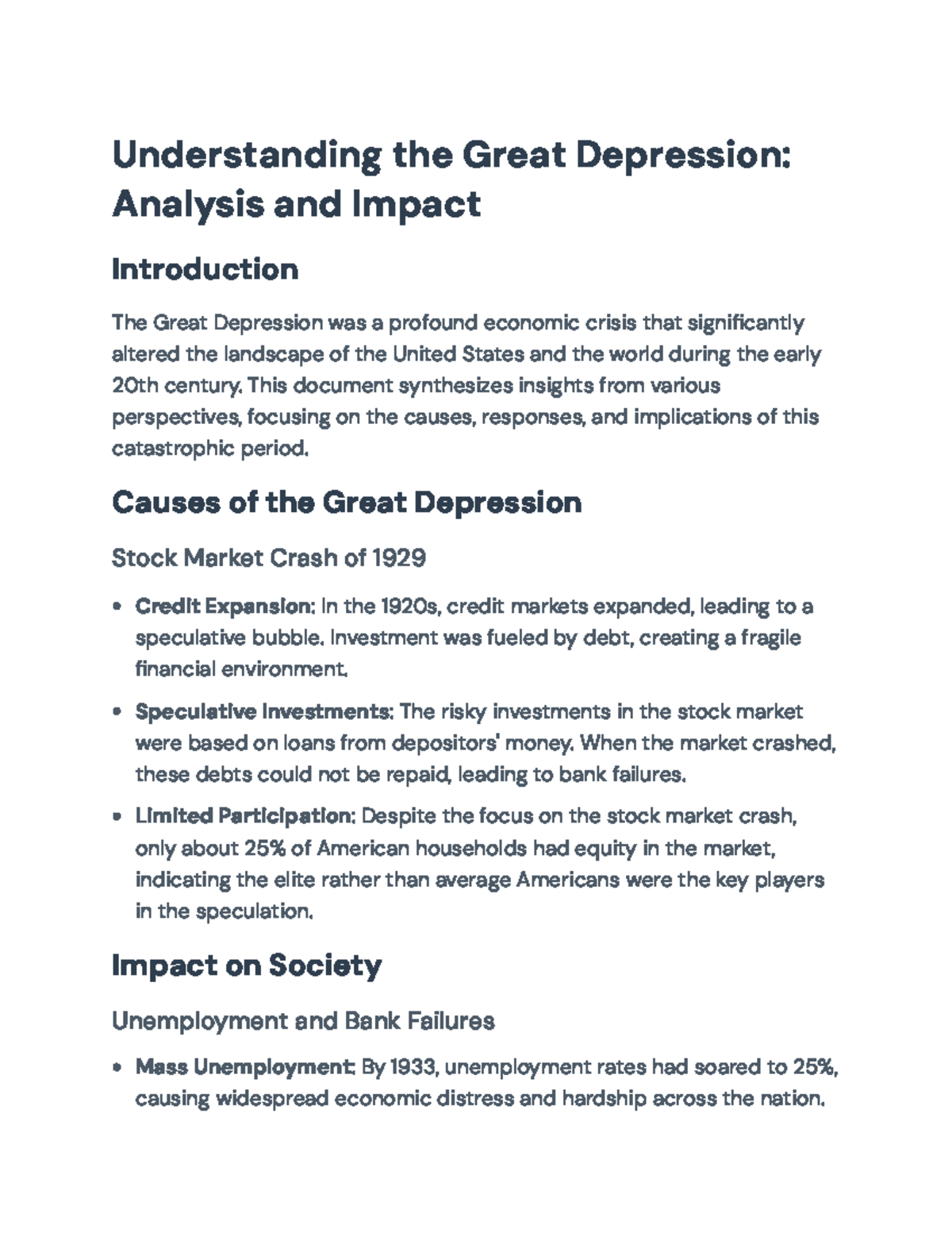 Understanding the Great Depression: Causes, Impact, and Responses ...