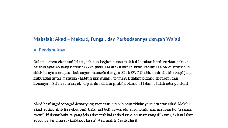 Makalah Akad dan Waad - AKAD DAN WAAD - Makalah: Akad – Maksud, Fungsi ...