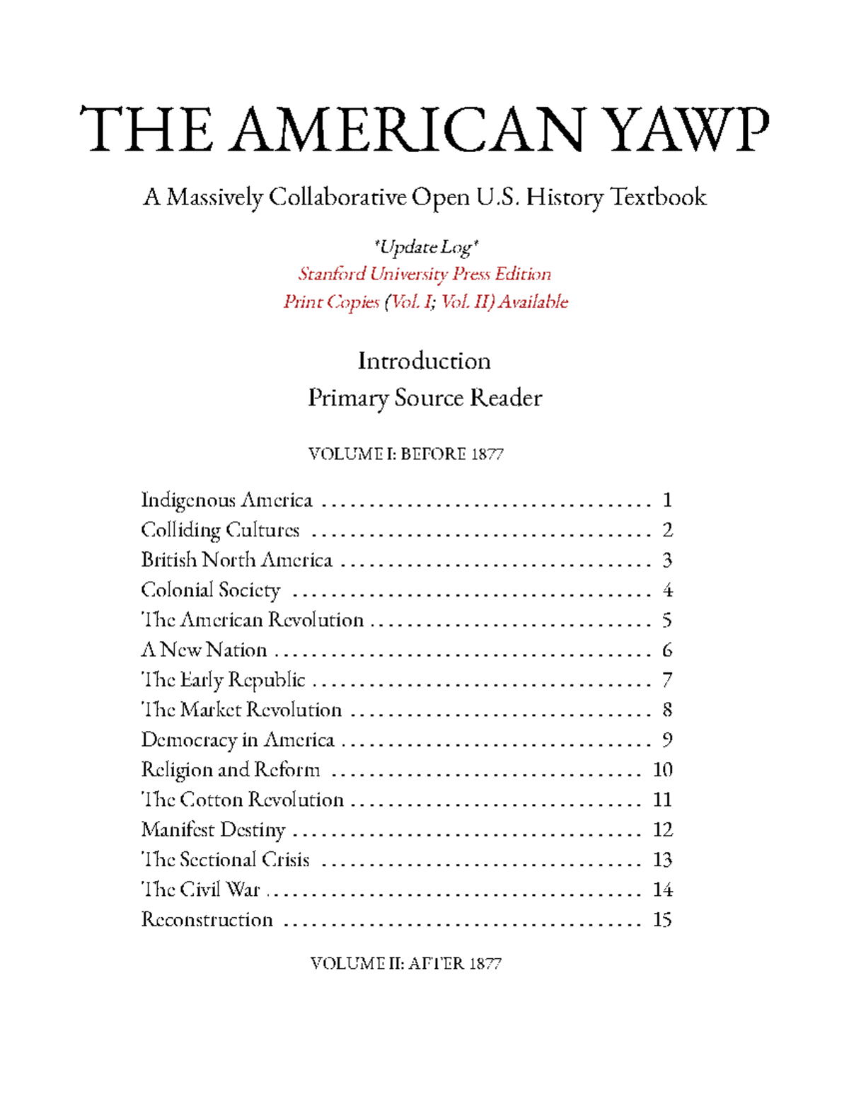 The American Yawp: A Collaborative U.S. History Textbook (Vol. I & II ...