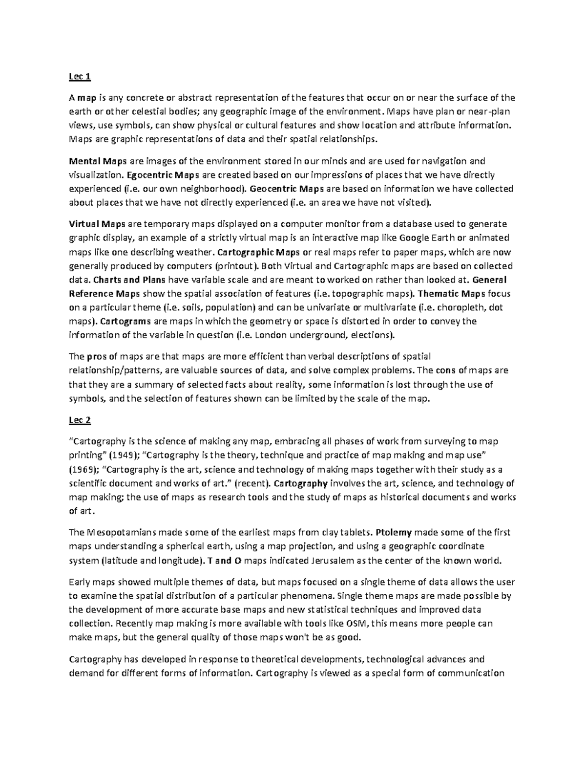 GEOG 181 Lecture Summary: Key Concepts from Lectures 1-6 - Studocu