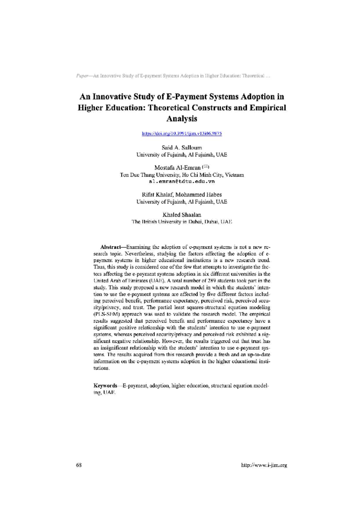 Innovative Study of Systems Adoption in Higher Education: Theoretical ...