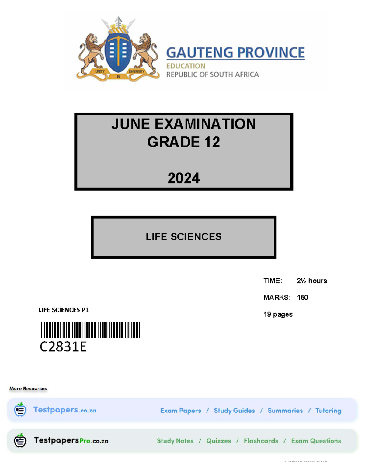 Grade 12 Life Sciences June Exam Paper 2024 (GR12 0624) - Studocu