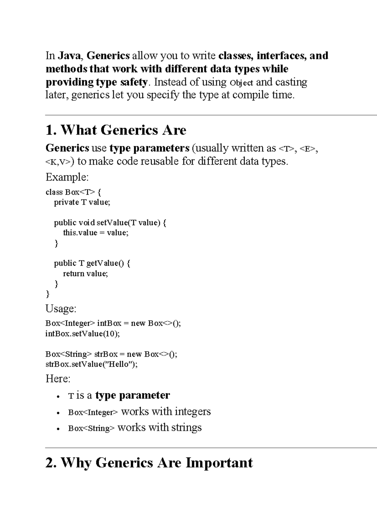 Java Generics: Enhancing Type Safety and Code Reusability - Studocu