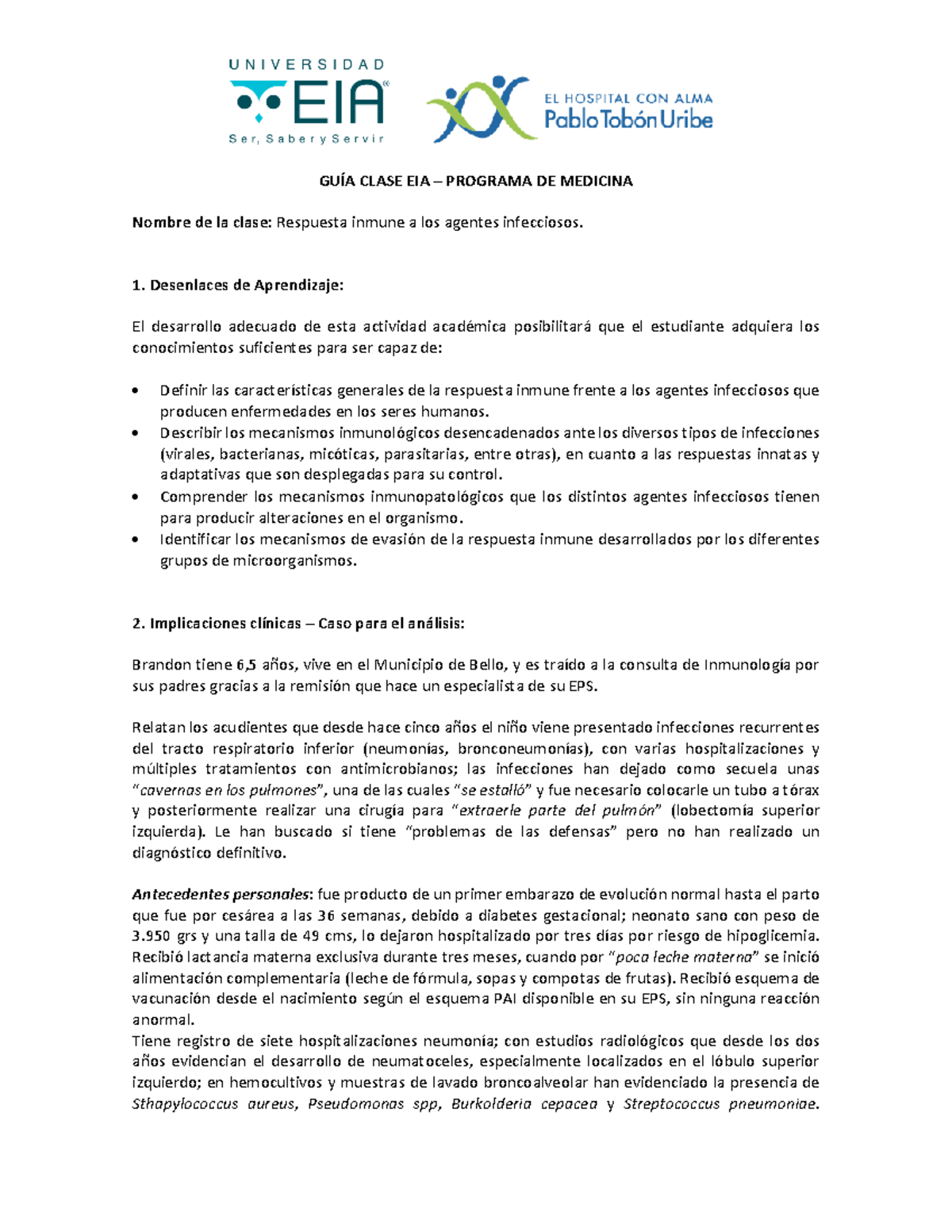 GUÍA CLASE EIA 15 - Respuesta Inmune a Infecciones - Medicina 2025 ...