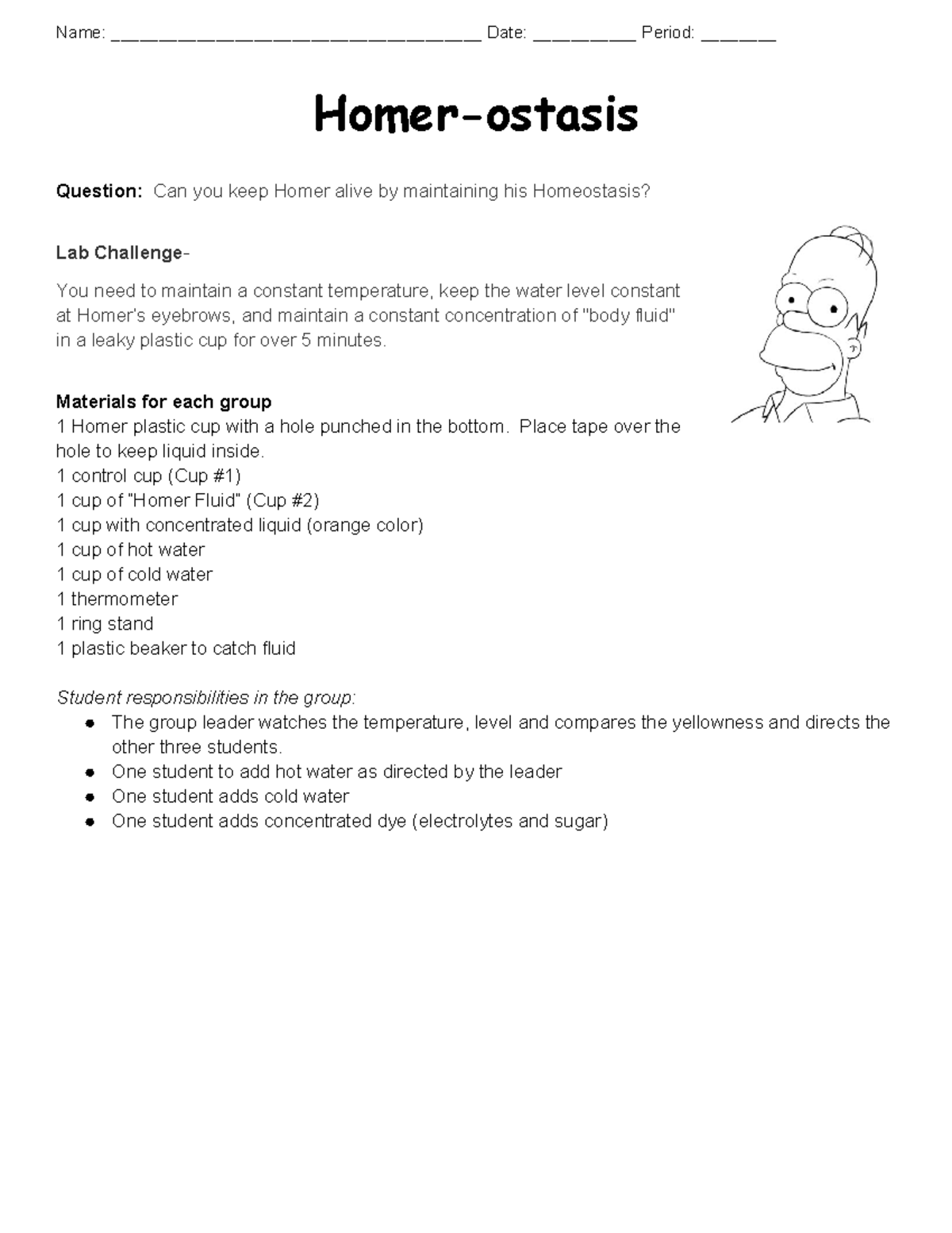 Task 1: Maintaining Homeostasis in the Homer Lab Challenge - Studocu