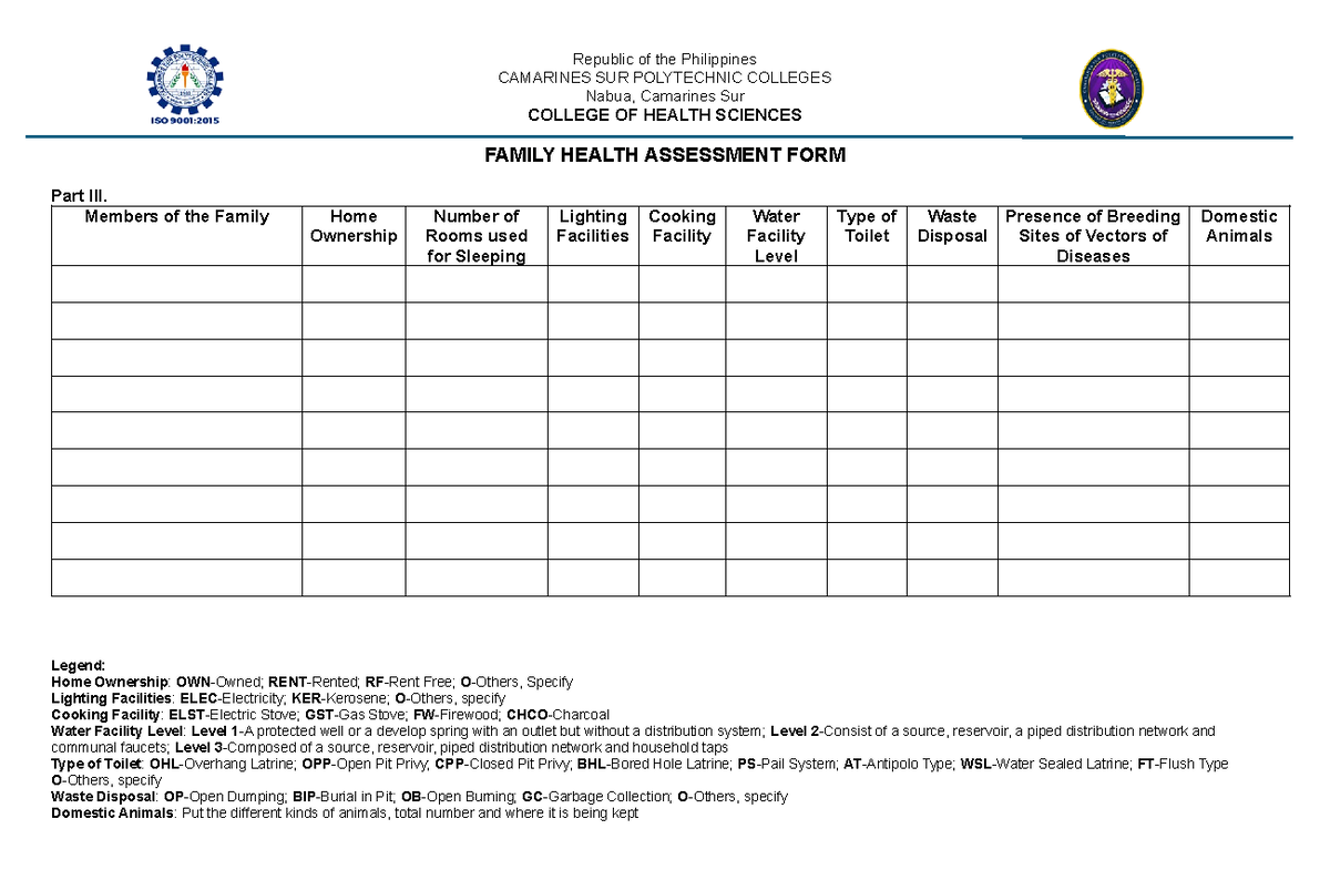 family health assesment - Republic of the Philippines CAMARINES SUR ...