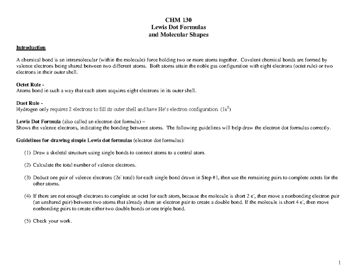 Chem 1150 Lewis Dot Structures - CHM 130 Lewis Dot Formulas and ...