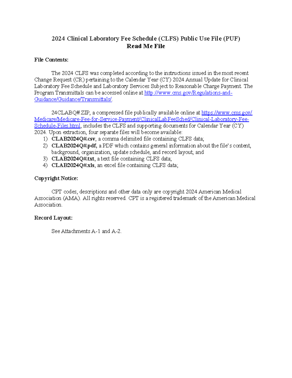 2024 Clinical Laboratory Fee Schedule (CLFS) Public Use File Guide ...