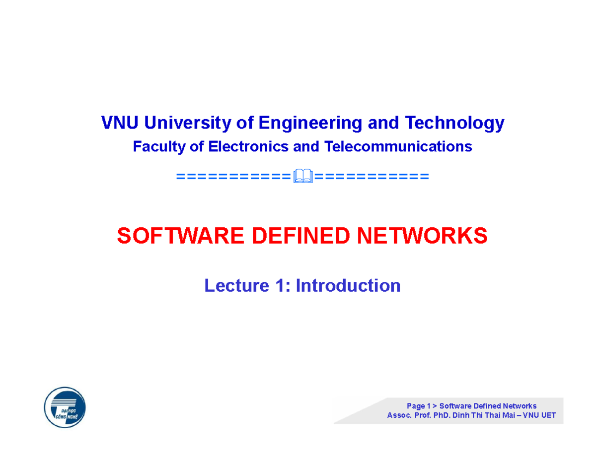 VNU UET Software Defined Networks Lecture 1: Introduction Notes - Studocu