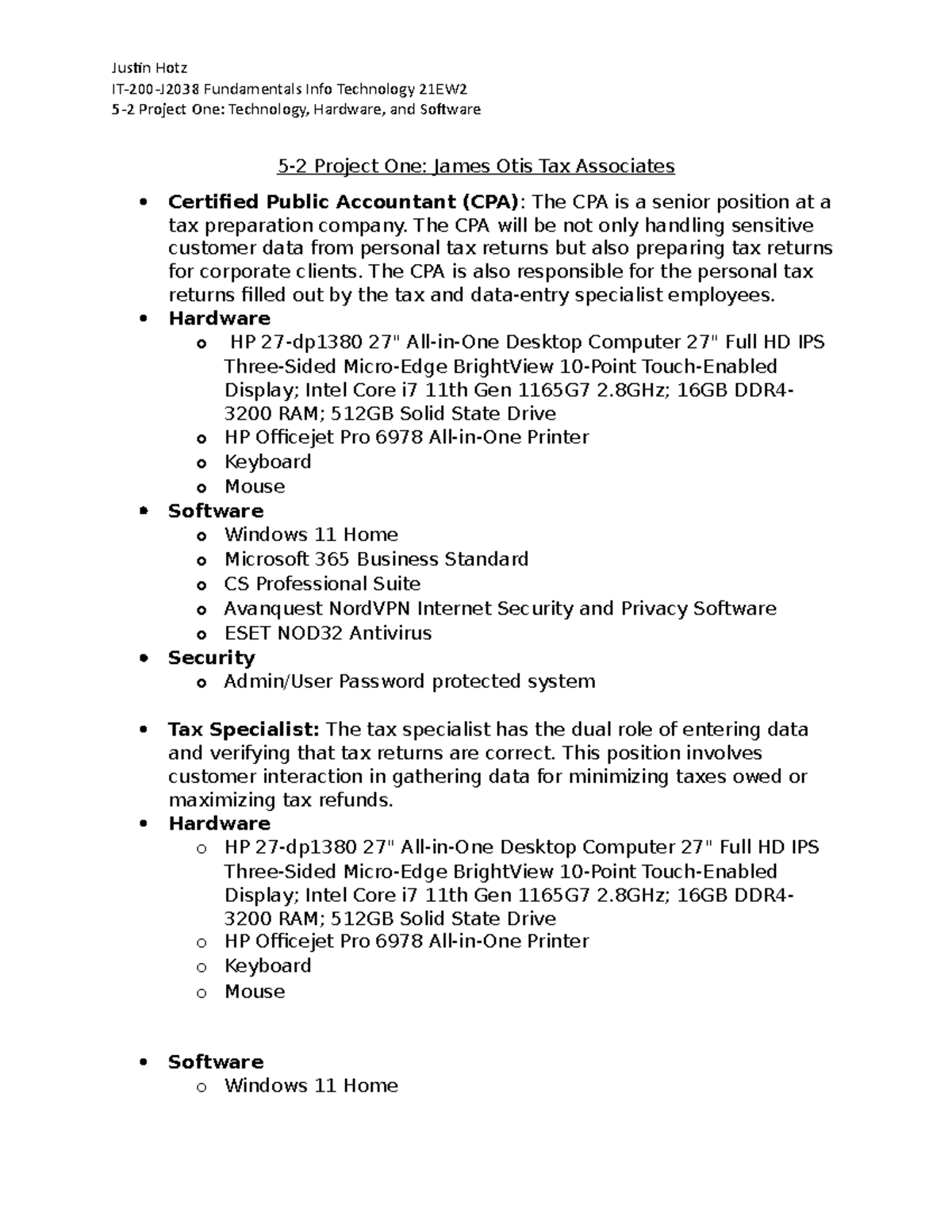 5-2 Project One: Technology, Hardware, and Software - The CPA will be ...