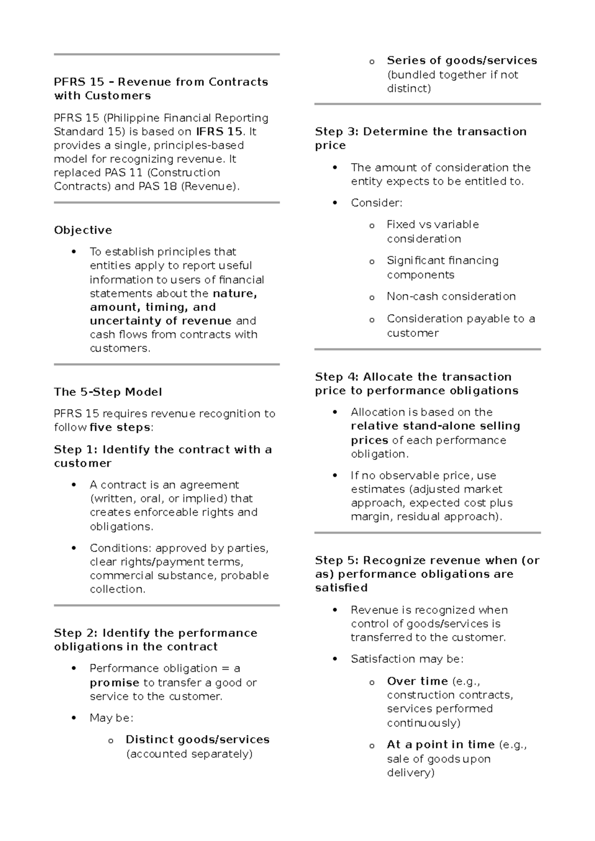 PFRS 15: Revenue Recognition from Contracts with Customers - Studocu