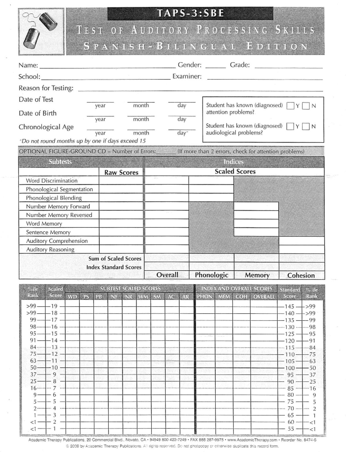 Protocolo TAPS-3 SBE: Evaluación de Habilidades Auditivas - Studocu