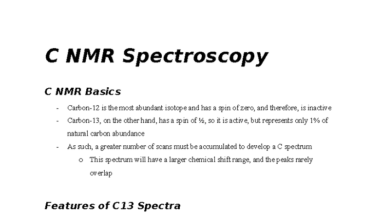 C NMR Spectroscopy: Understanding C13 Basics and Techniques - Studocu