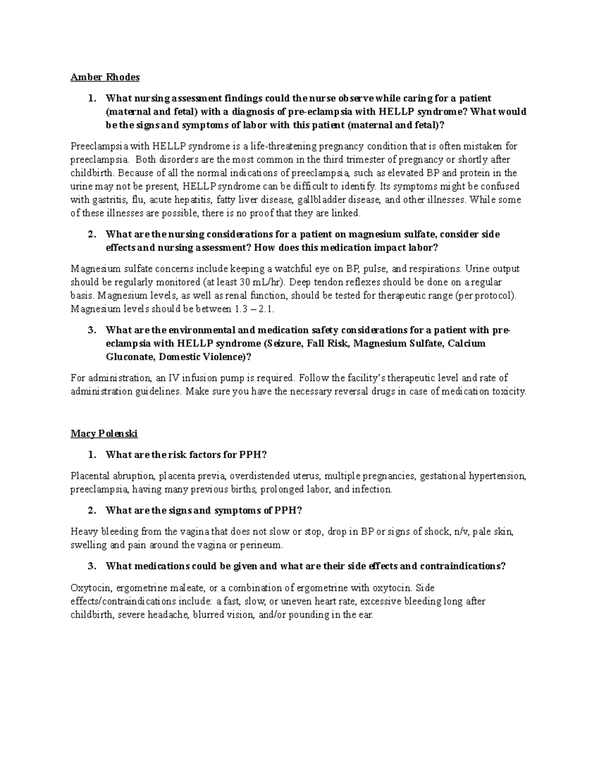 Nursing Considerations for Pre-Eclampsia and HELLP Syndrome Cases - Studocu