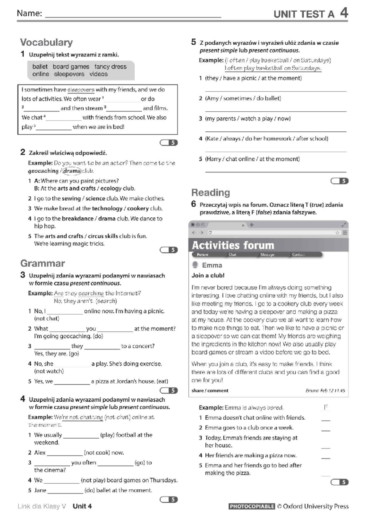 Link L5 U4 unit test A - vocabulary and grammar exercises - Studocu