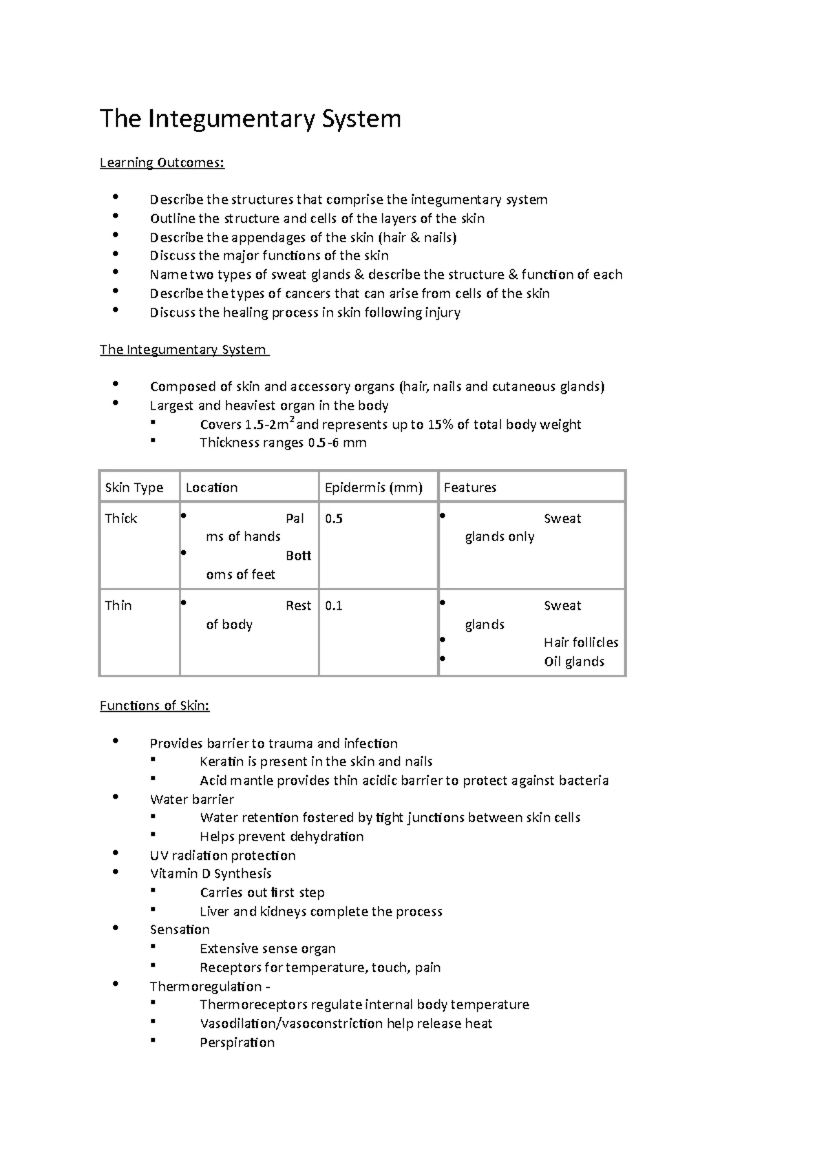Bio - notes for my bio quiz containing the integumentary system ...
