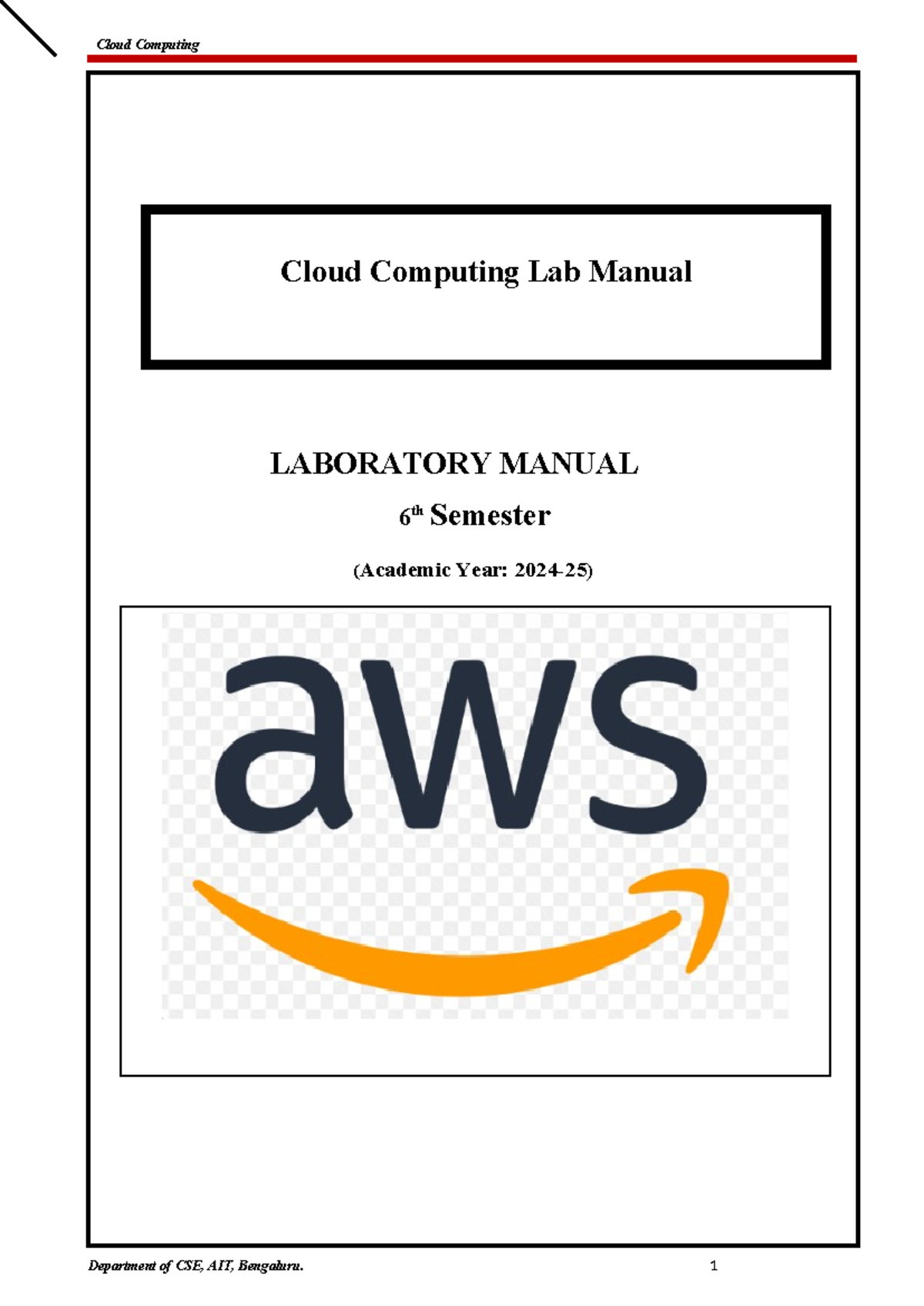 Cloud Computing Lab Manual (6th Semester, AY 2024-25) - Studocu