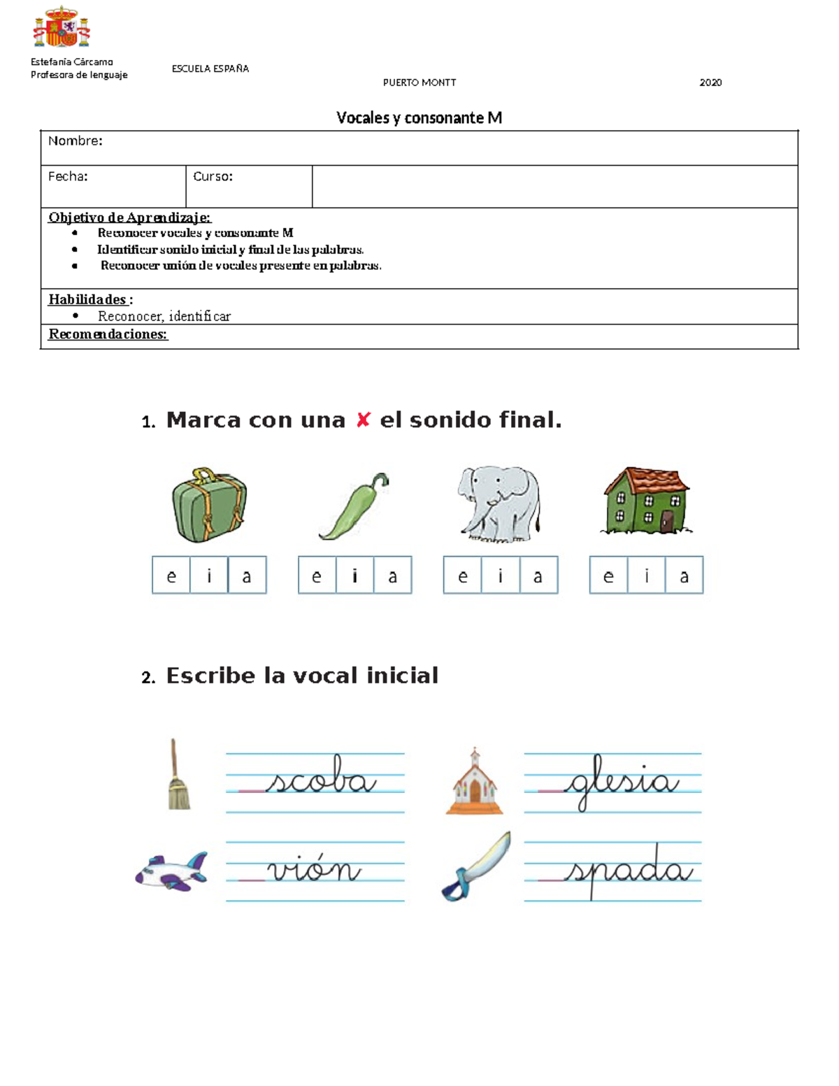 Guía de Vocales y Consonante M - Actividades de Lenguaje 2020 - Studocu
