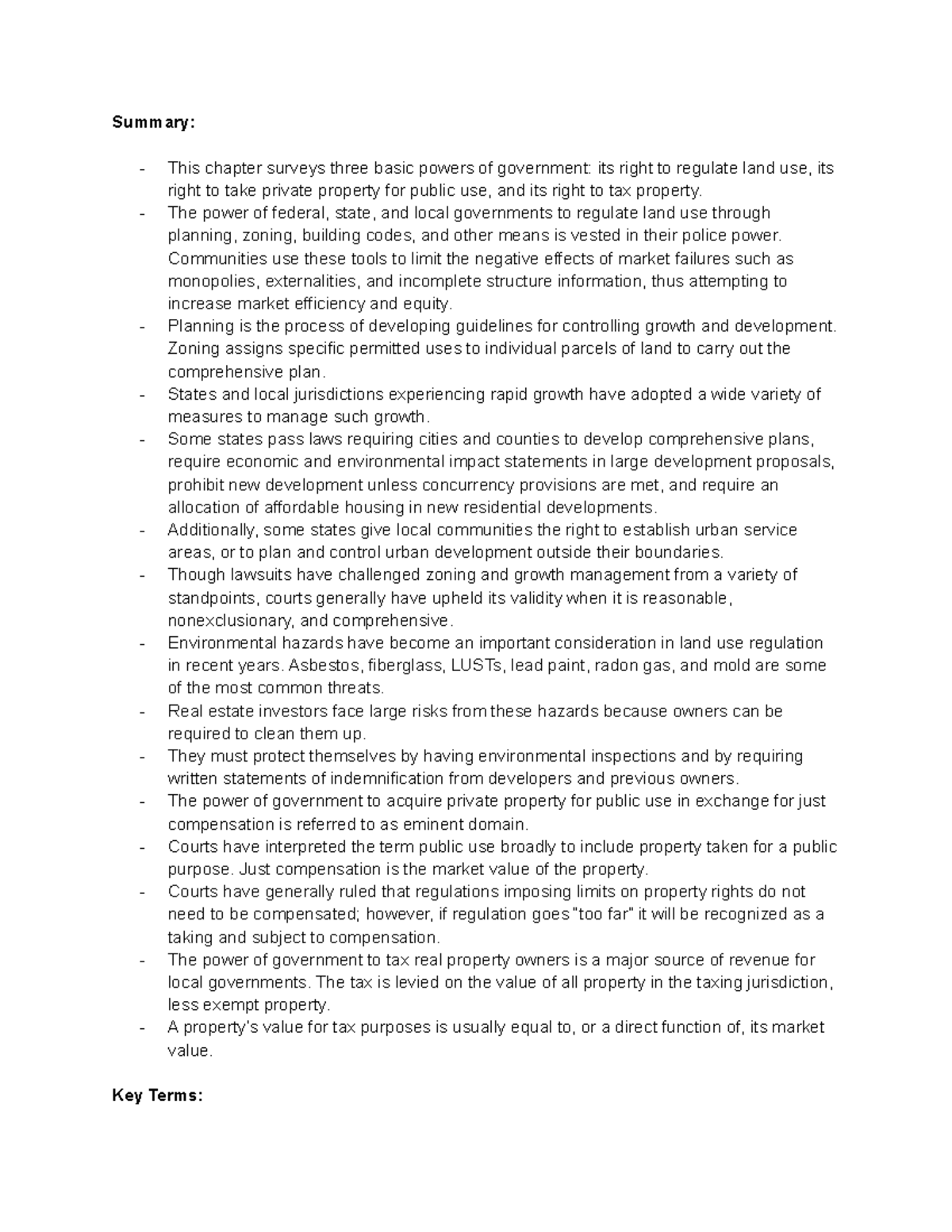 Real Estate Chapter 4: Government Powers & Land Use Review Notes - Studocu