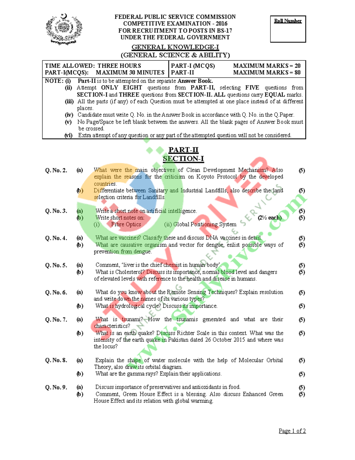 CSS General Science and Ability Past Paper 2016 - TIME ALLOWED: THREE ...