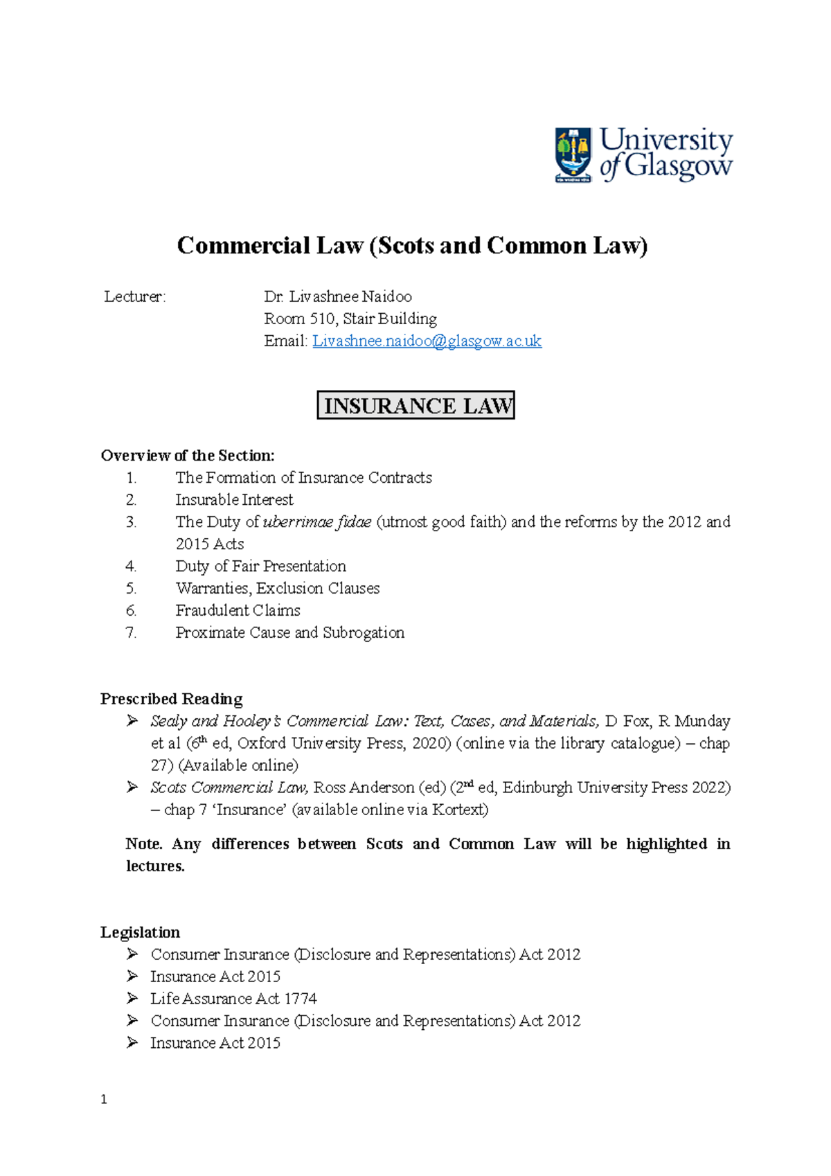 Commercial Law - Insurance Law Overview (CL 101) - Studocu