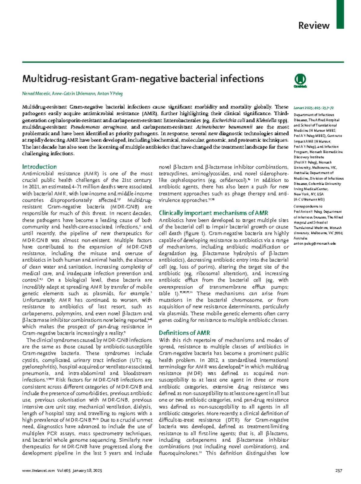 Review of Multidrug-Resistant Gram-Negative Bacterial Infections (IDSA/ESCMID) - Studocu