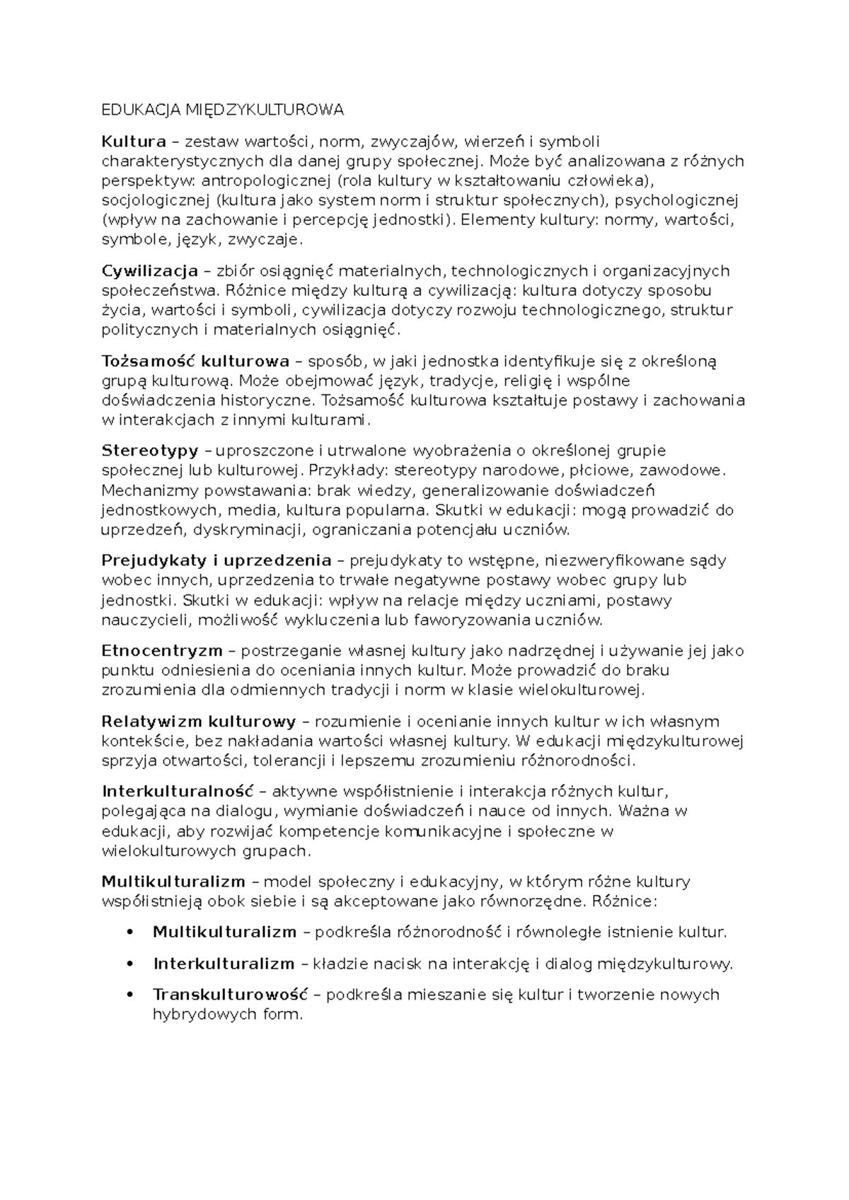 Edukacja Międzykulturowa: Wartości, Normy i Tożsamość Kulturalna - Studocu