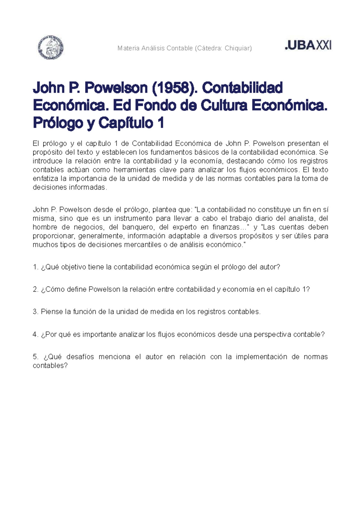 Guía de Lectura: Análisis Contable de Powelson (TMP) - Studocu