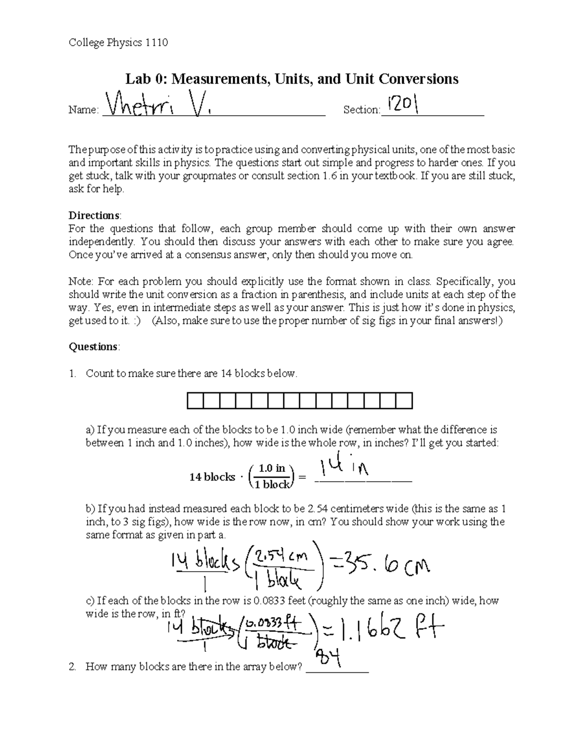 Physics 1110 Lab 0: Mastering Unit Conversions and Measurements - Studocu