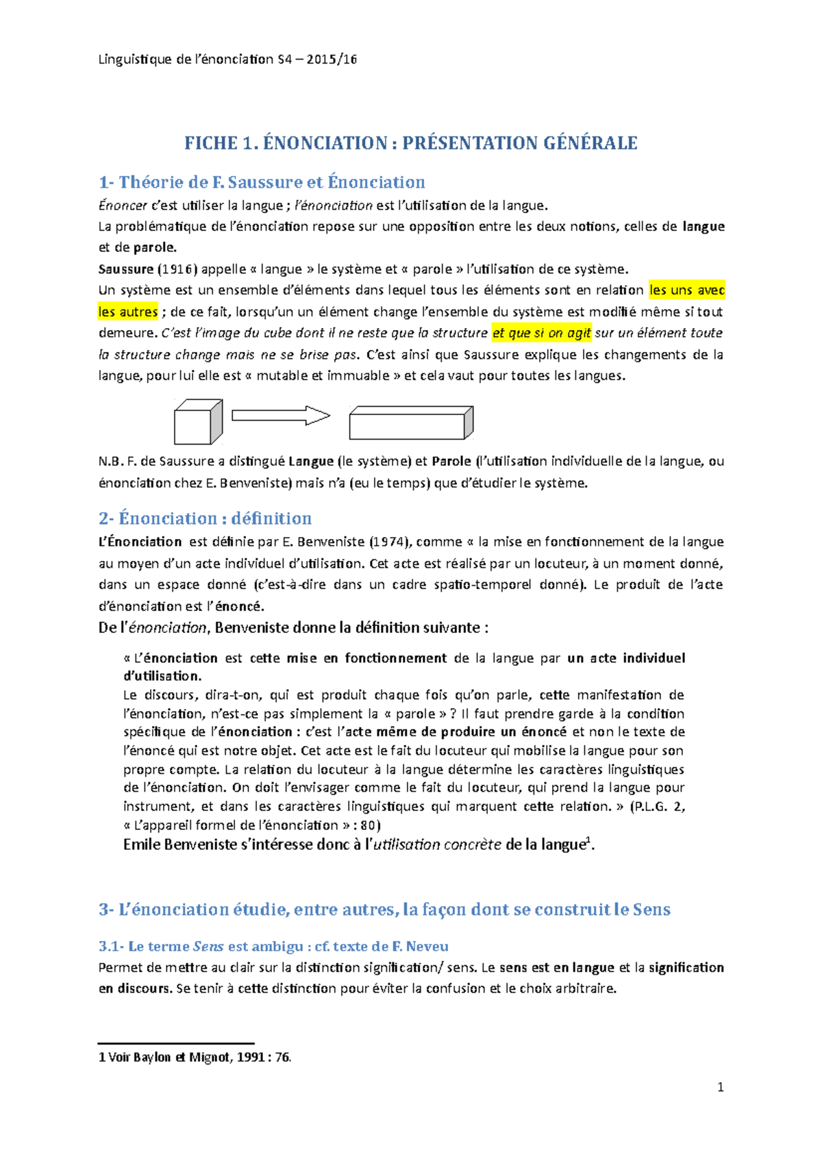 Fiche de Révisions sur l'Énonciation : Théorie et Applications - Studocu