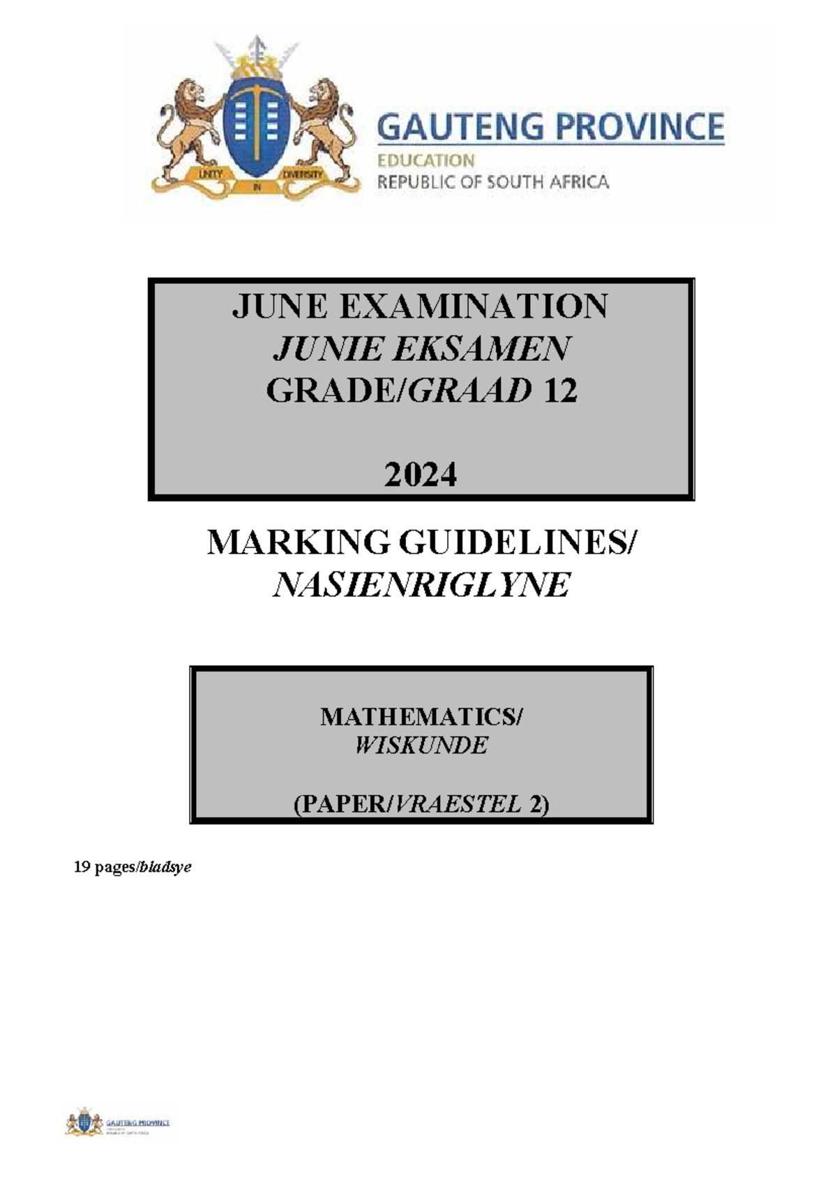 GR12 0624 Mathematics P2 June Exam Marking Guidelines - Studocu