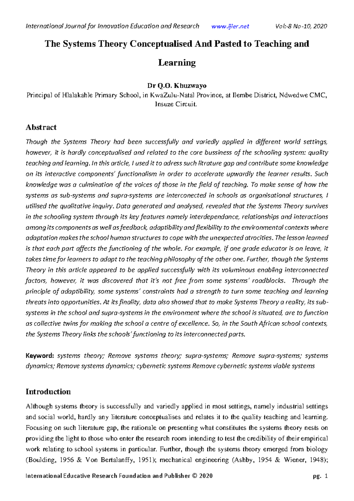Systems Theory in Education: Enhancing Teaching & Learning Dynamics - Studocu