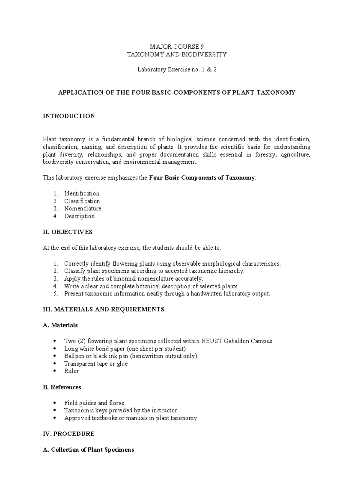 Laboratory Exercise 1 & 2: Application of Plant Taxonomy (MC5) - Studocu