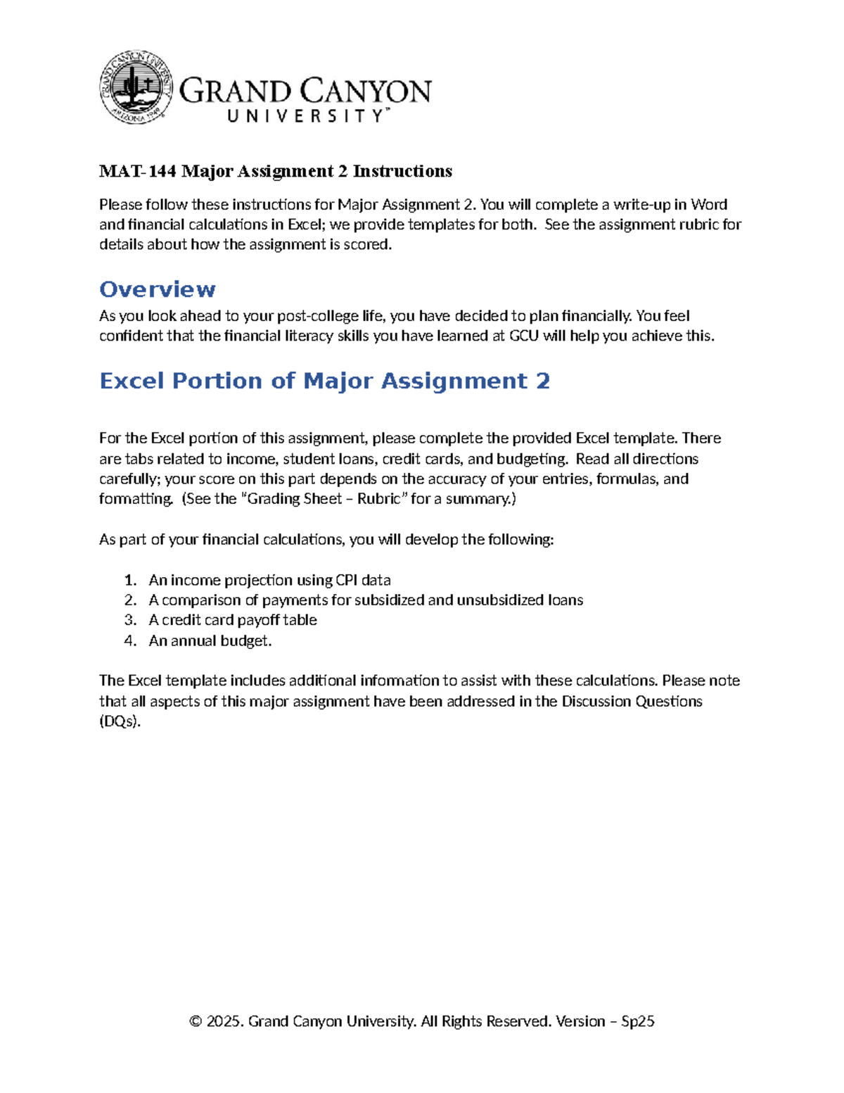 MAT-144-RS-ONL-T4 Major Assignment 2: Financial Planning Guide - Studocu
