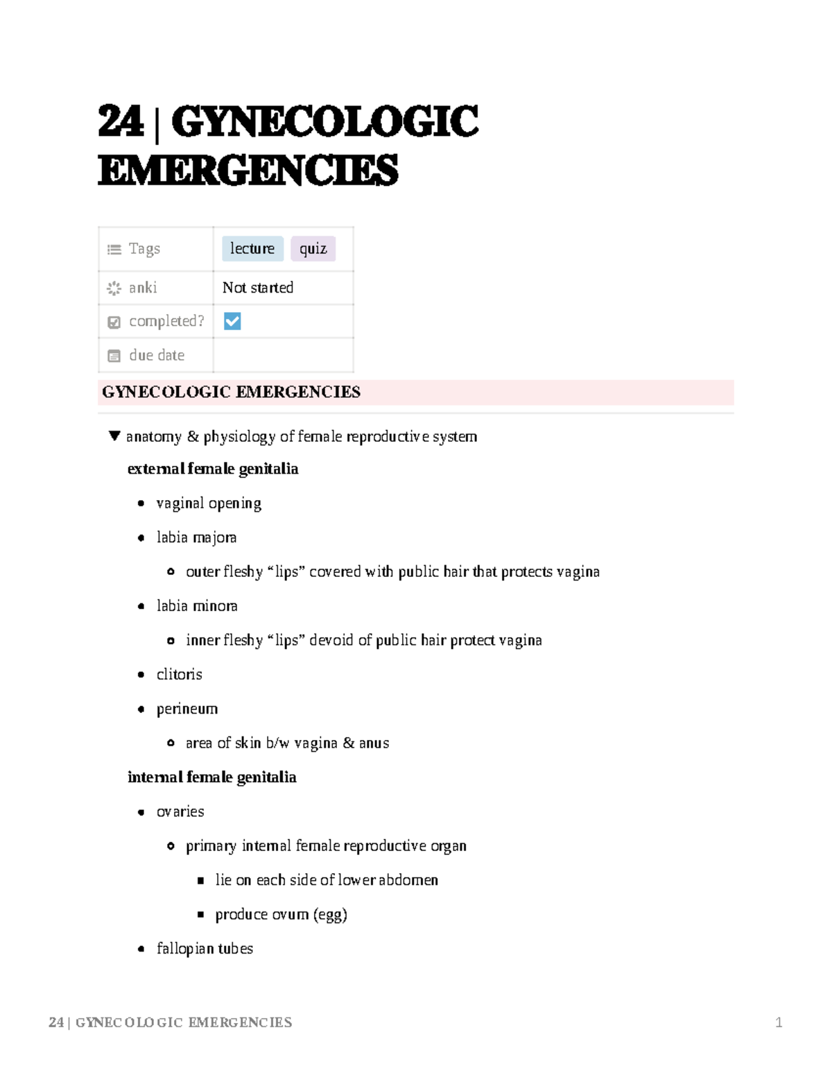 24 Gynecological Emergencies: Assessment & Management Guide - Studocu