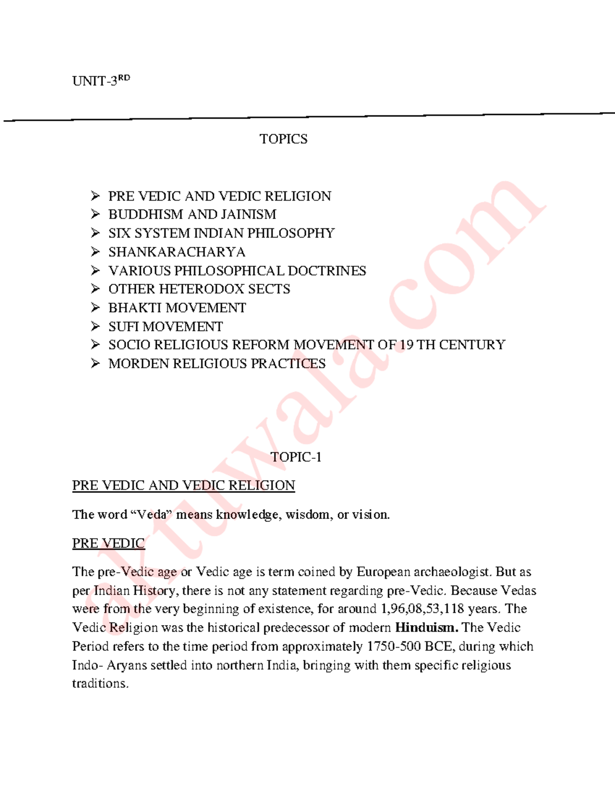 Unit 3 BNC602: Pre-Vedic & Vedic Religion, Buddhism, Jainism, and ...