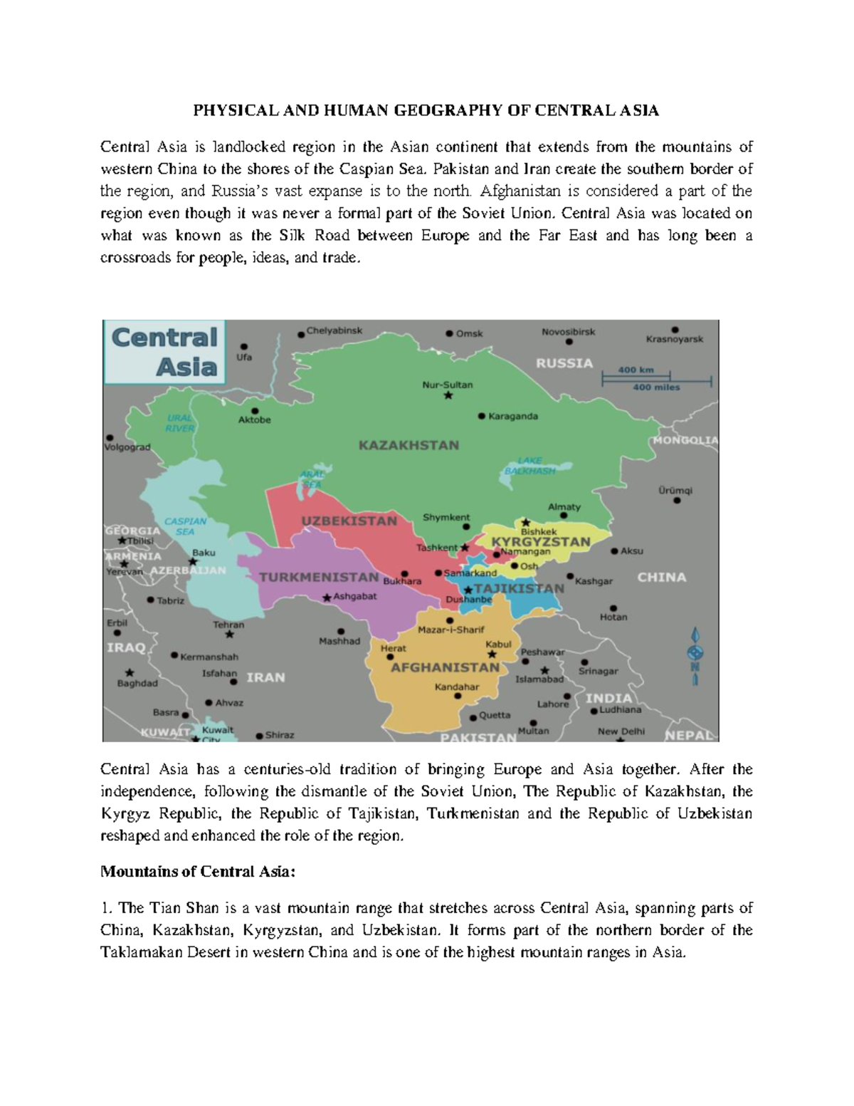 Central Asia: Physical and Human Geography Overview (Reading) - Studocu