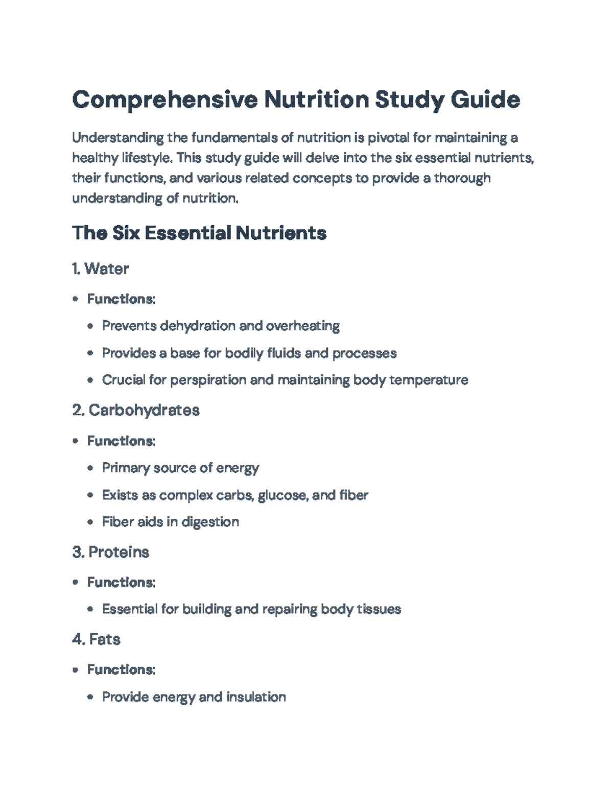 Comprehensive Nutrition Study Guide: Key Nutrients and Guidelines ...