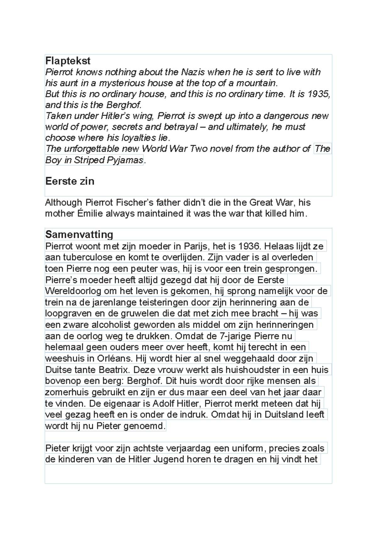 Sammenvatting van 'De jongen op de berg' (Wartime Literature) - Studeersnel