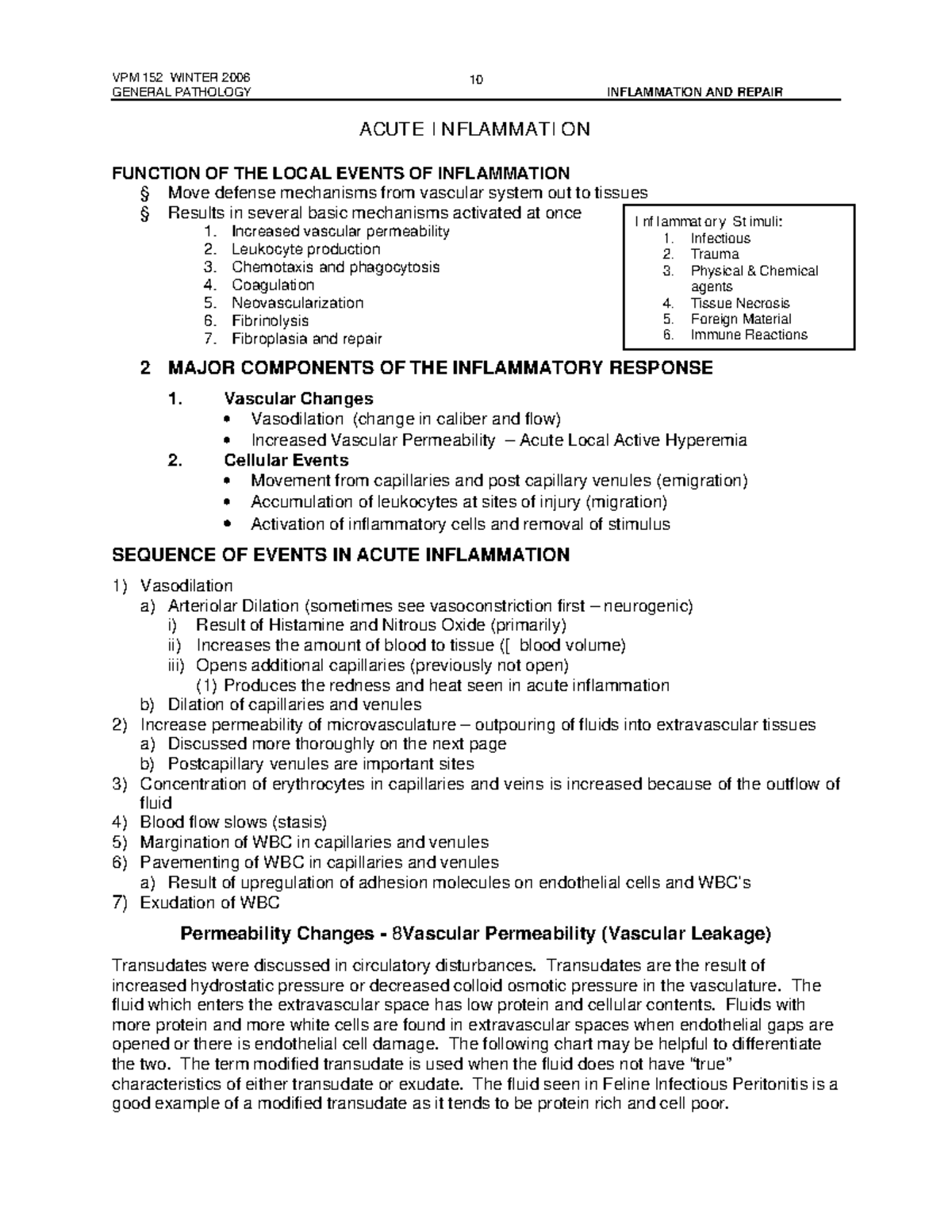 Pathology 101: Inflammation & Repair Notes - Studocu
