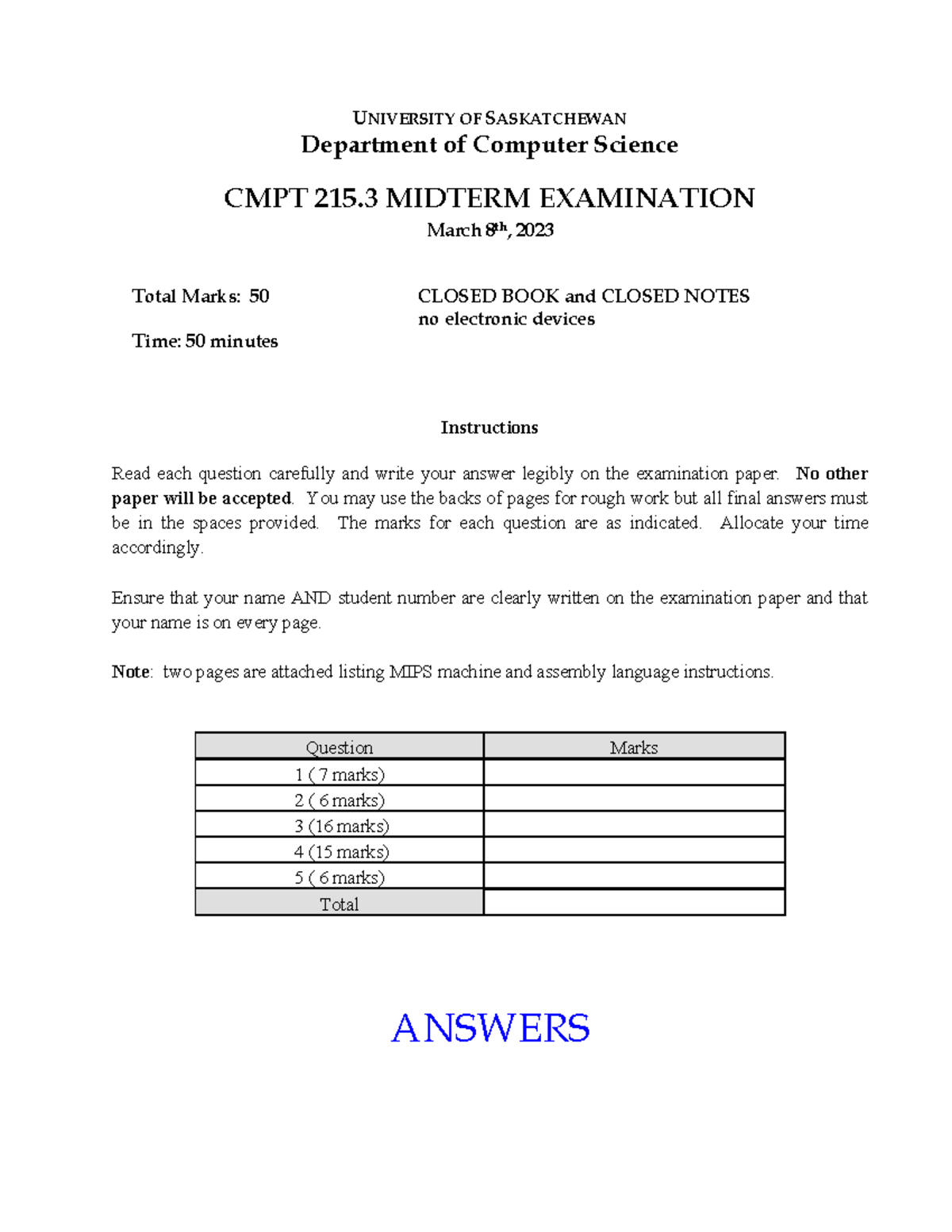 CMPT-215 Midterm Exam Answers and Questions - March 2023 - Studocu