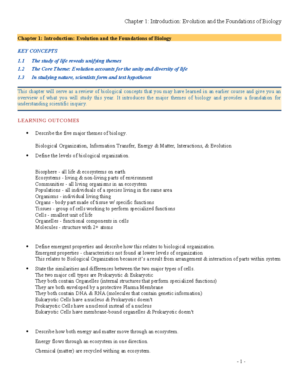 Introduction to Biology: Key Concepts and Themes (BIO101) - Studocu