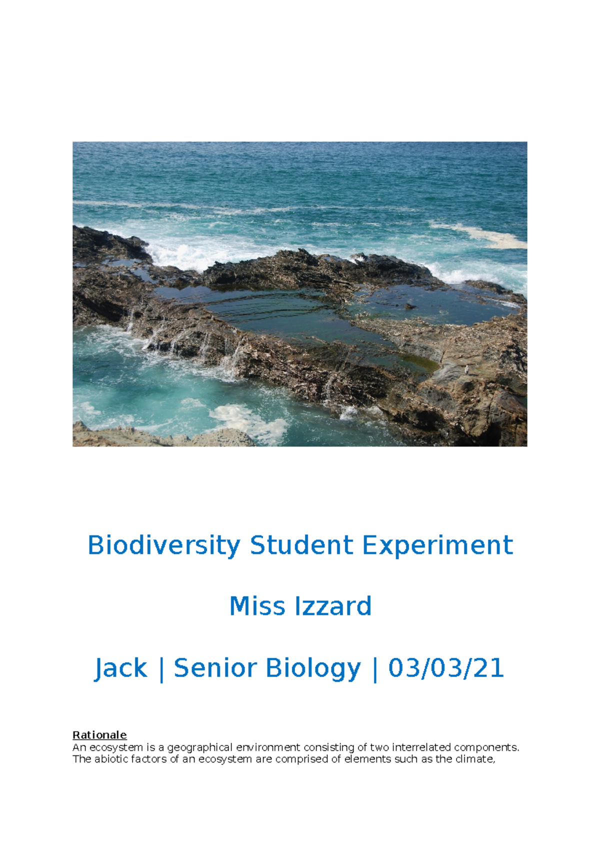 Biodiversity in Intertidal Zones: Study in Biology 101 Experiment - Studocu
