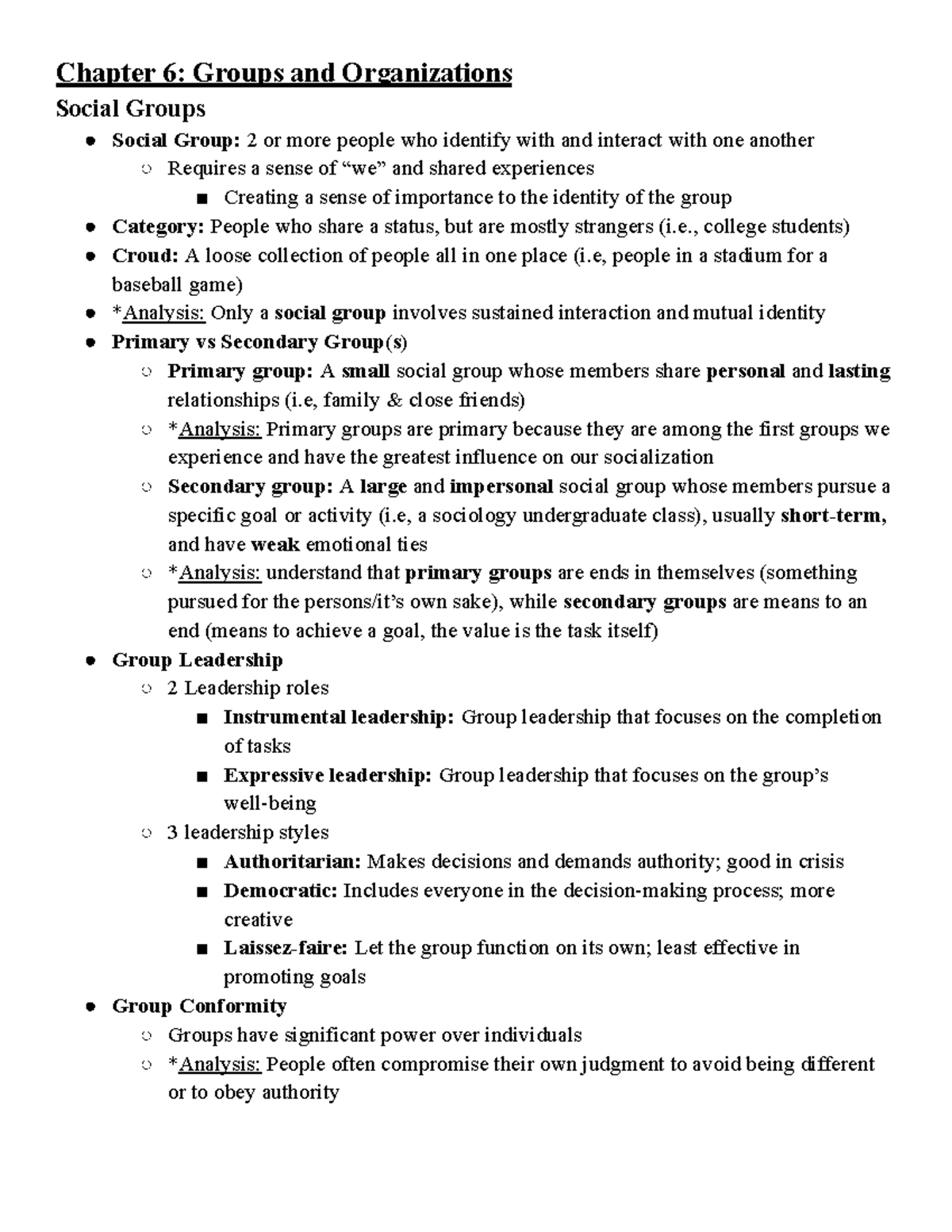 Chapter 6: Groups and Organizations - Sociology Overview - Studocu