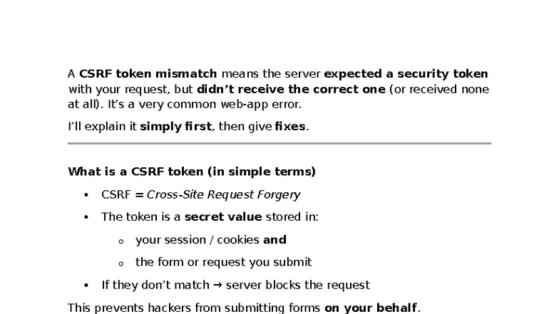 CSRF Token Mismatch Explained: Causes & Fixes for Users & Developers ...
