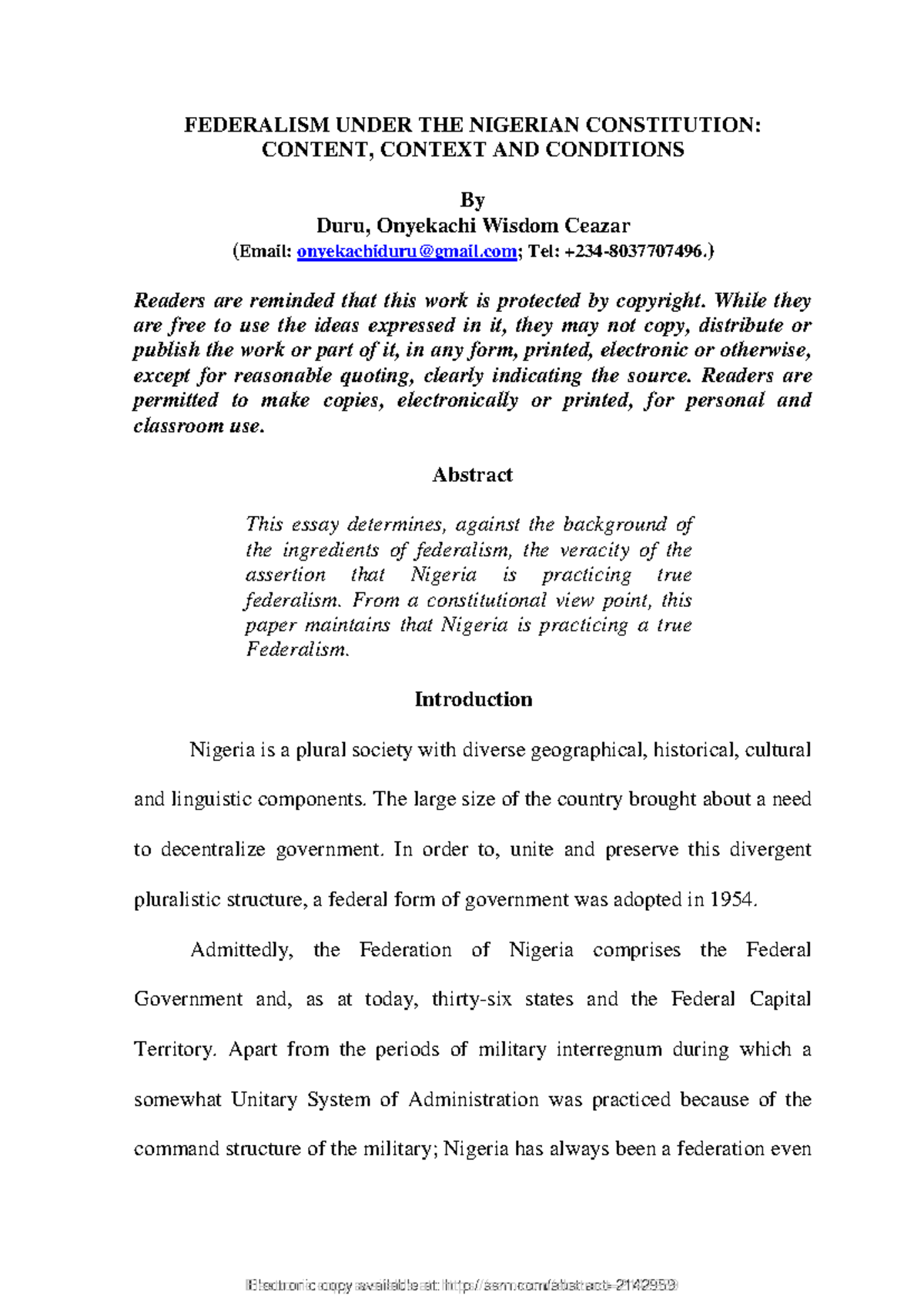 NIGERIAN FEDERALISM: CONTENT, CONTEXT & CONDITIONS (LAW 101) - Studocu