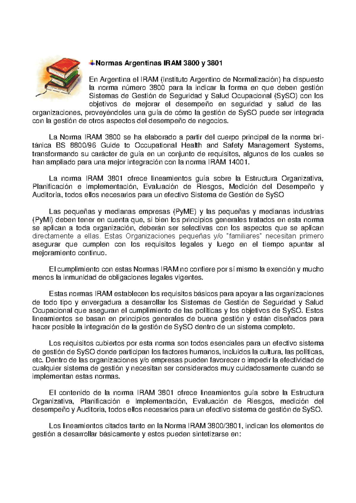 Normas IRAM 3800 y 3801: Gestión de Seguridad y Salud Ocupacional - Studocu