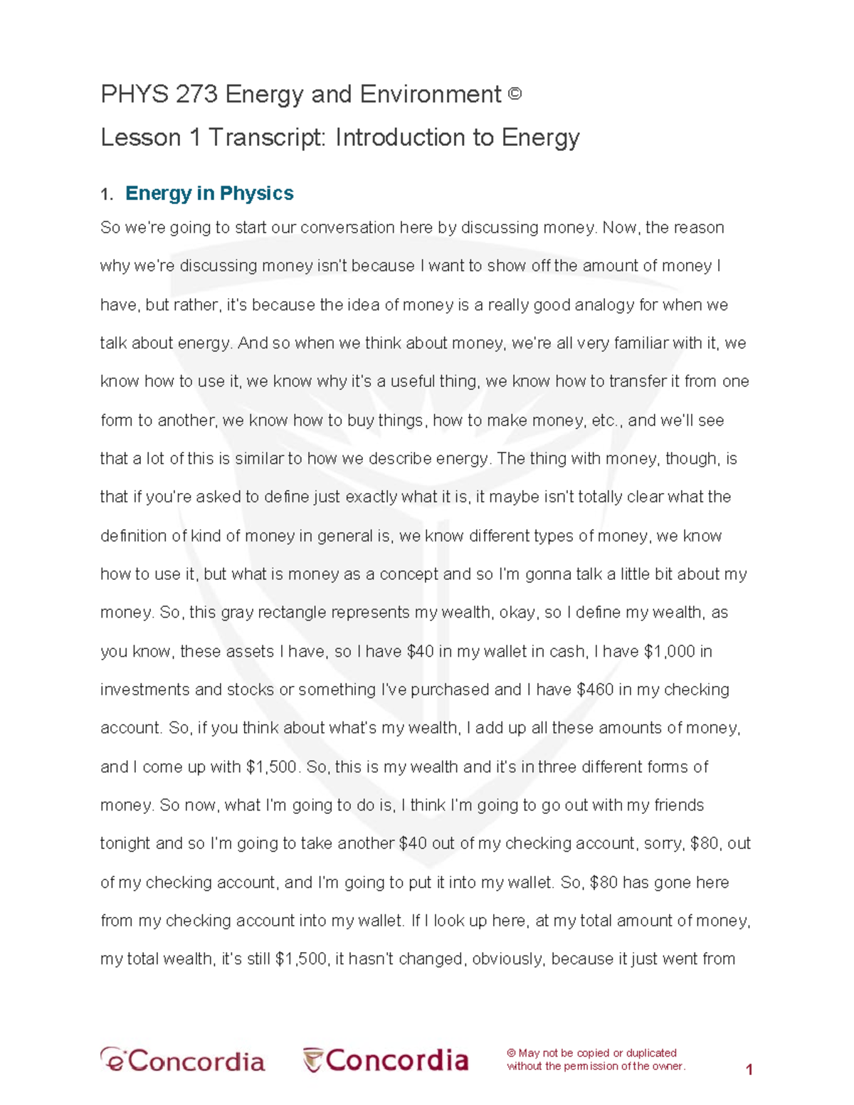 Lesson 1 - PHYS 273 Energy and Environment Lesson 1 Transcript ...